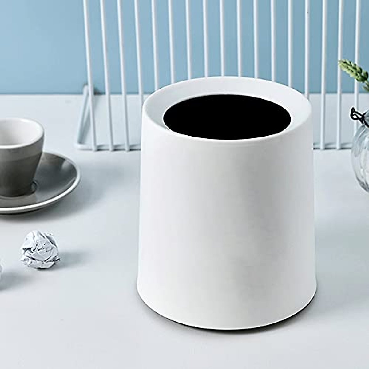 ESASAM Trash Bin， Desktop Plastic Trash Can for Family，Small Size，Beautiful Appearance，with Liner（White,Blue,Pink） (Color : White)