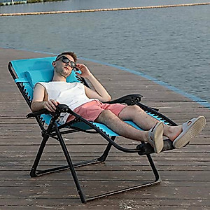 Ezcheer Oversized Zero Gravity Chair with Foot Rest Cushion, 31.5 inches Wide Folding Beach Recliner,Support up to 402 lbs Lounge Chair Yard Chair with Cup Holder