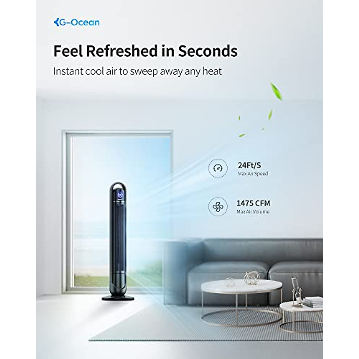 Tower Fan for Bedroom- 45" Oscillating Tower Fan with Remote, Bladeless Fans with 24H Timer, Cooling Fan, 3 Speeds, 3 Modes, LED Display, Standing Floor Fan for Bedroom Living Rooms Home Office, Black