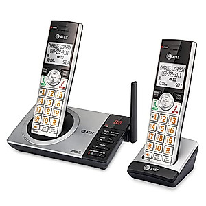 AT&T CL82207 DECT 6.0 2-Handset Cordless Phone for Home with Answering Machine, Call Blocking, Caller ID Announcer, Intercom and Unsurpassed Range, Silver