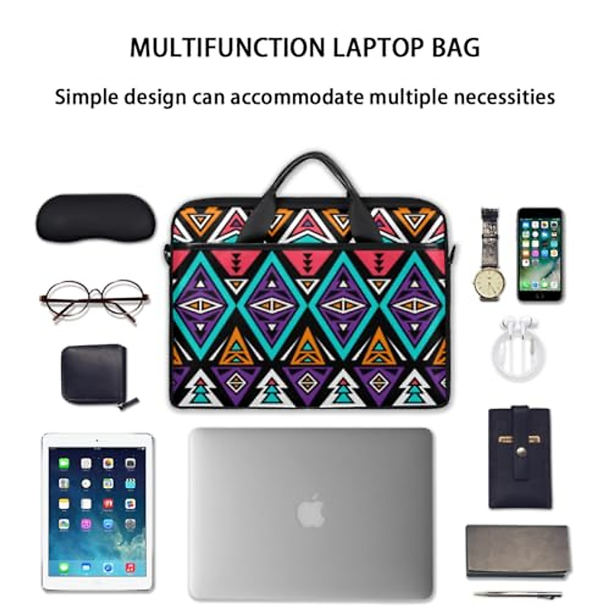 Ethnic Pattern Laptop Computer Bag Waterproof Shoulder Messenger Bag 13-15 inch Durable Laptop Tote Bag with Shoulder Strap Handle Lightweight Crossbody Briefcase