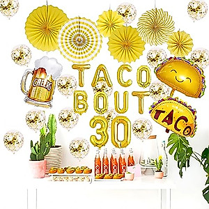 Taco Bout 30 Balloons, 16inch Gold Mylar Aluminum Balloons Sign For Fiesta Mexican 30th Birthday Party Decoration Supplies