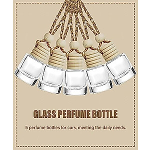 ESEWALAS 5Pcs Hanging Car Air Freshener,8ml Car Hanging Diffuser,Empty Glass Perfume Bottles Oil Diffuser Perfume Aromatherapy Pendant Bottle,Air Freshener Diffuser Bottle Pendant