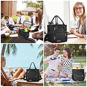 LOKASS Lunch Box for Men, 16L Double Deck Expandable Insulated Lunch box For Adults/Women Thermal Large Waterproof Leakproof Lunch Bag for Work with Shoulder Strap, Black
