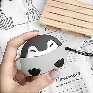Mulafnxal for Airpod Pro 2019/Pro 2 Gen 2022 Case, Cute Cartoon Animal Silicone Air pods Cover, 3D Funny Fun Cool Keychain Kits Soft Skin Cases Kids Boys Teens Girls for Airpods Pro (Q Grey Penguin)