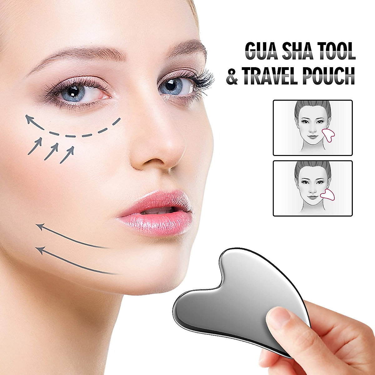 Stainless Steel Face Roller and Gua Sha Set, Asian Beauty Secret for Face, Eye, Nose, Neck, Body Muscle Relaxing Prevents Wrinkles Facial Massage Tools - 100% Authentic Genuine Stainless Steel