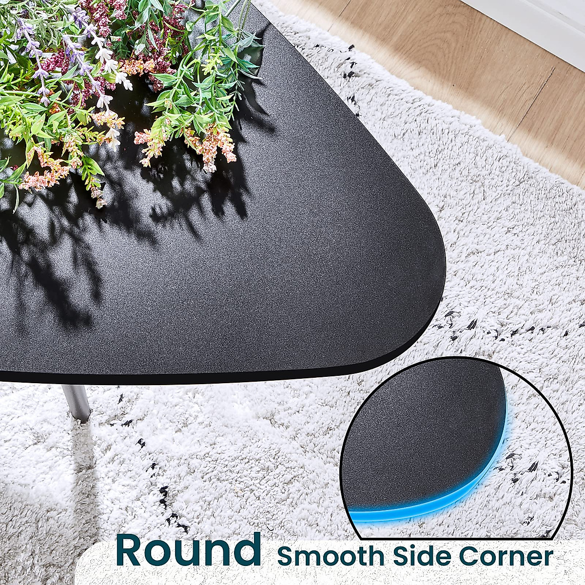SAYGOER Black Small Coffee Table Modern Oval Coffee Tables Retro Center Table for Small Space Mid Century Coffee Table Rustic Accent Table for Living Room Home Office, Easy Assembly