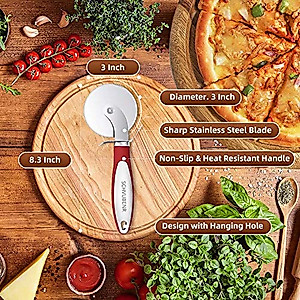 SCHVUBENR Premium Pizza Cutter - Stainless Steel Pizza Cutter Wheel - Easy to Cut and Clean - Super Sharp Pizza Slicer - Dishwasher Safe - Handles Large and Small Pizza - Corte De Pizza(Red)
