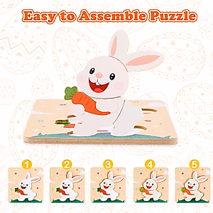 Easter Wooden Puzzles for Toddler - 4 Pack Basket Stuffers Fillers Puzzle Toys for Boys Girls, Jigsaw Learning Educational Gifts Party Favors for Kids