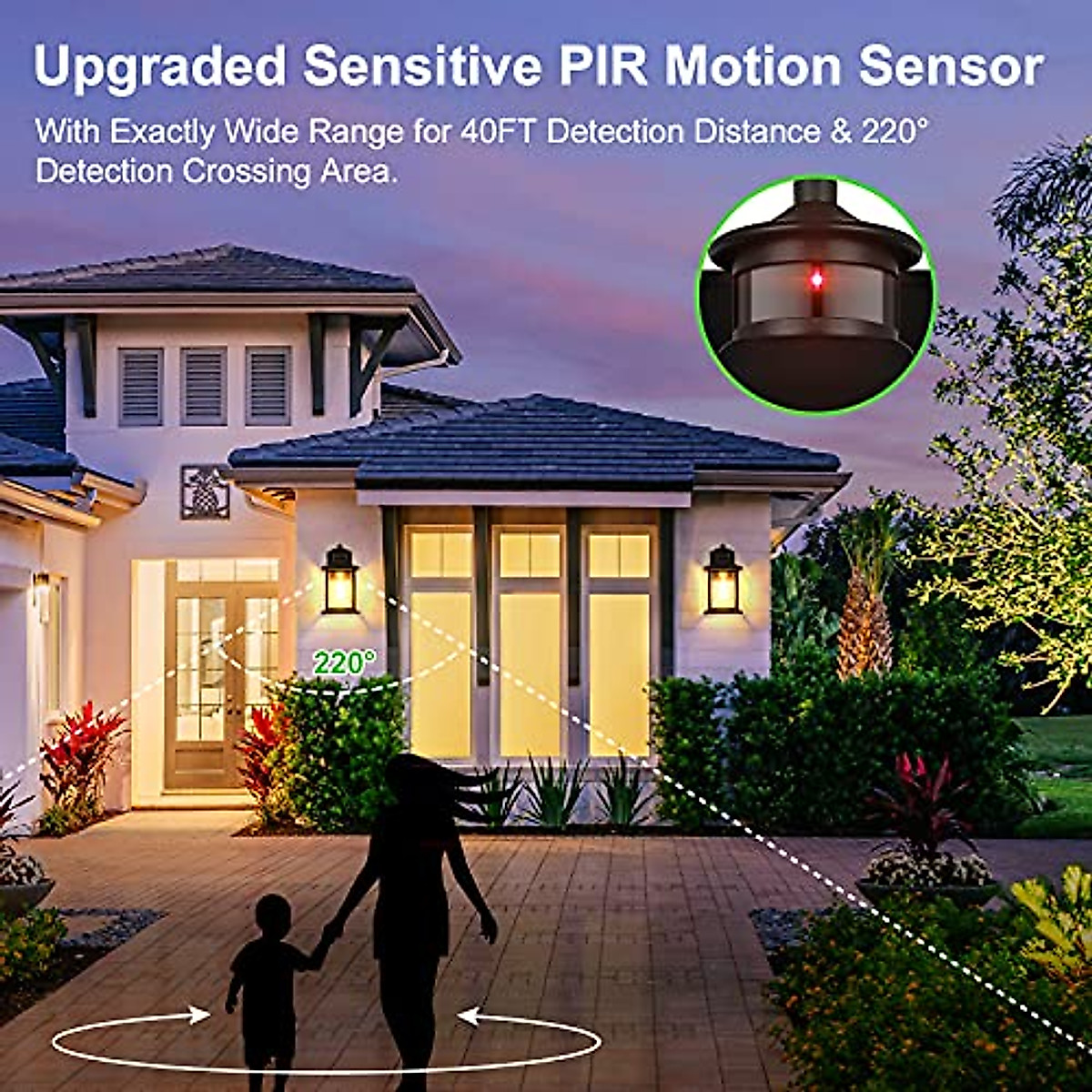 2-Pack Motion Sensor Outdoor Wall Lanterns, Waterproof Dusk to Dawn Outdoor Wall Sconces, Motion Activated Patio Wall Light Fixtures, Clear Glass Porch Lights Wall Mount for Entryway Doorway Garage