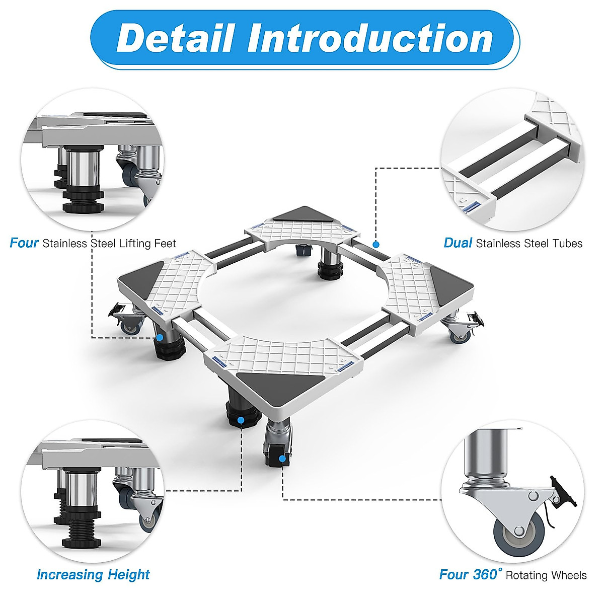 Fridge Stand Mobile Base With 4 Locking Wheels Pedestal, Adjustable Increasing Height Base 4 Strong Feet Heavy Duty Washing Machine Stand Base for Furniture Refrigerator Dryer Stand