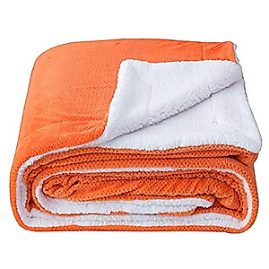 SOCHOW Waffle Sherpa Fleece Throw Blanket, Super Soft Fuzzy Warm, Lightweight Fluffy Reversible Plush Blanket for Bed Sofa Couch, 50 x 60 Inches Orange
