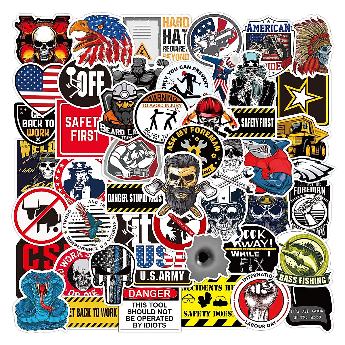 105pcs Pack Hardhats Stickers for Helmet Tool Box Water Bottle, Waterproof Vinyl Sticker for Welding Construction Lineman Ironworker Electrician Union Military, Funny Decals for Men Adult Labor Worker