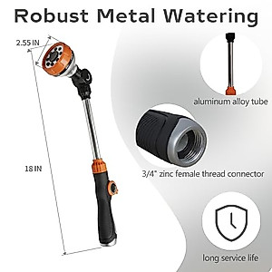 Diivoo Watering Wand Heavy Duty, Metal Garden Hose Wand with 8 Spray Patterns, 18 Inch Long Hose Nozzle Sprayer with Thumb Flow Control & 180° Adjustable Spray Angle, Ideal for Plants,Flowers,Car
