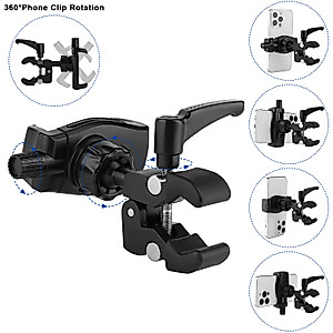 Mippko Phone Holder for Golf Cart/Microphone Stand/Shopping Cart/Railing/Handlebar/Rod,Fit for 3.5~7.5 inch iPhone/Nexus/HTC/LG/Smartphone,360°Adjustable Clip Aluminum Alloy Mount