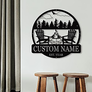 Personalized Family Name Sign Custom Last Name Sign Monogram Letters Wall Decor Personalized Name Signs for Home Decor Metal Established Sign Initial Split Letter Monogram Sign (Forest)