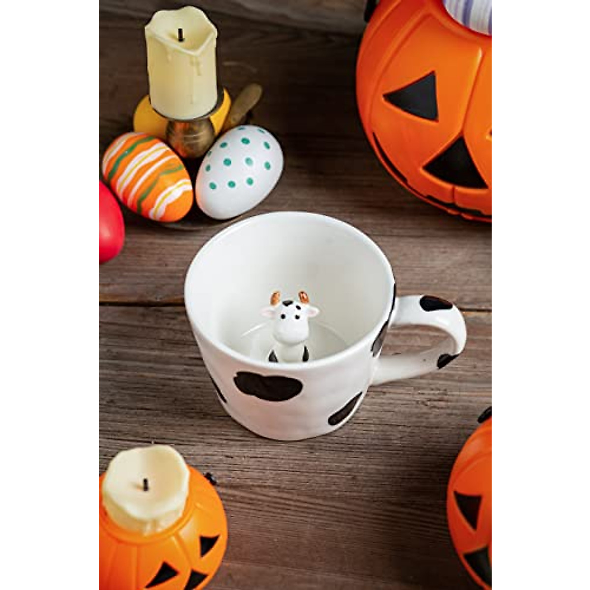 DIHOclub Cow Ceramic Cup Hidden 3D Animal Inside Mug,Cute Cartoon Handmade Figurine Mugs,Holiday and Birthday Gift for Coffee Milk Tea Lovers,12 OZ(White,Black)