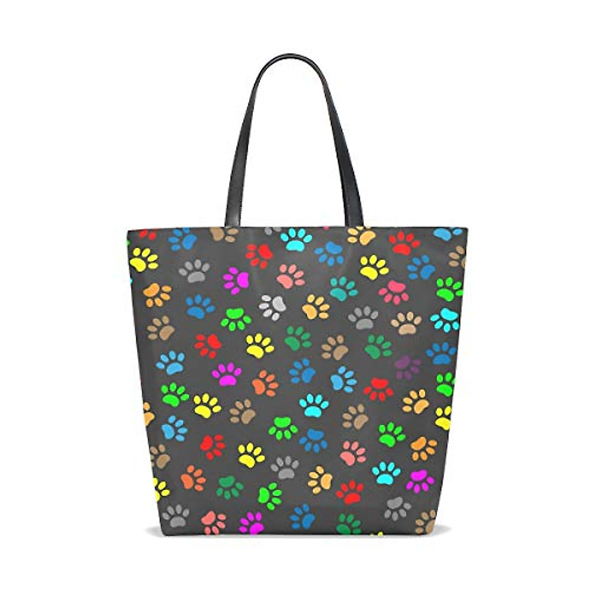 Flowers Boston Terrier Travel Double-sided Reusable Grocery Shopping Gym Tote Bag Portable Storage HandBag - Cute Dog Paw Prints