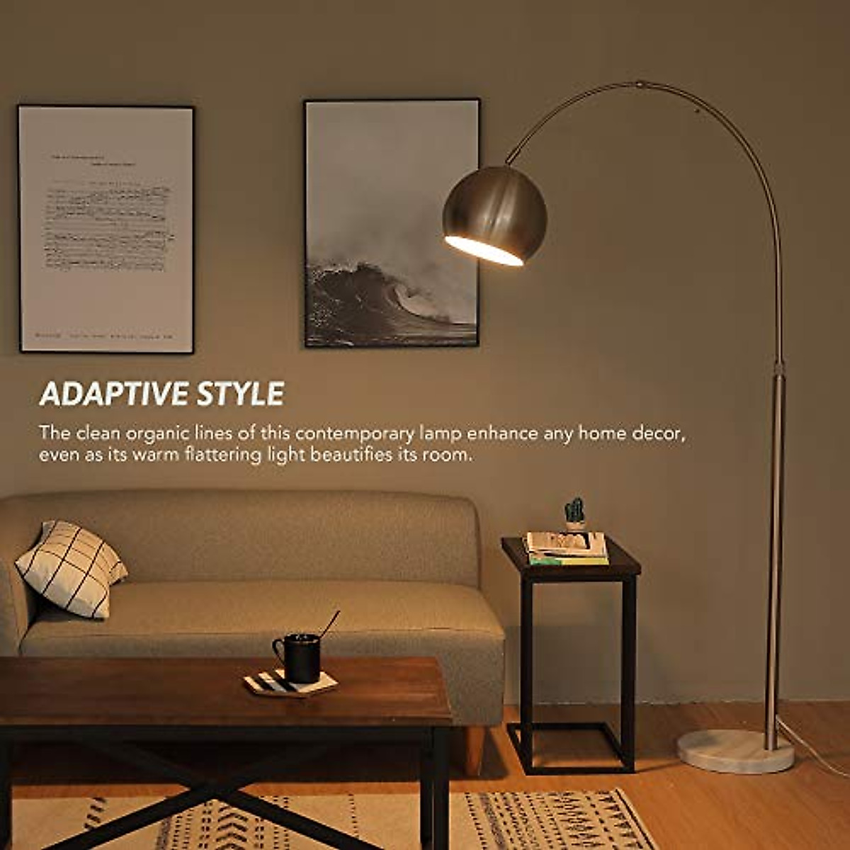 VONLUCE Modern Arc Floor Lamp with 360° Rotatable Hanging Shade, Adjustable Nickel Standing Reading Light with Marble Base, Contemporary Arch Metal Pole Task Lamp for Living Room Couch Sofa, 70 Inch