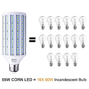 Auzilar 55W LED Corn Light Bulb (E39 Large Mogul Base) 5500Lm 6000K Cool White Daylight, for Metal Halide HID HPS Replacement Garage Parking Lot High Bay Warehouse Street Lamp Lighting 85V-265V