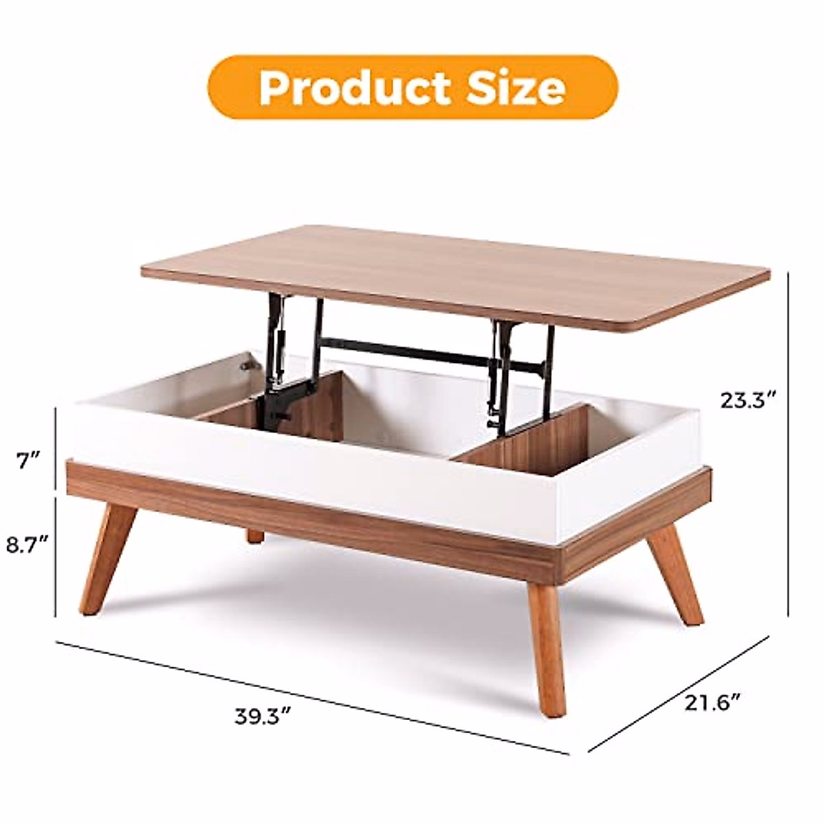 Bidiso Lift Top Coffee Table, Easy-to-Assembly Center Table with Hidden Storage Compartment, Modern Lift Tabletop Dining Table for Living Room Reception/Home Office, Walnut