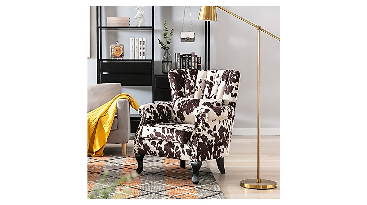 DM Furniture Cow Print Velvet Accent Chair - Modern Wingback Comfort