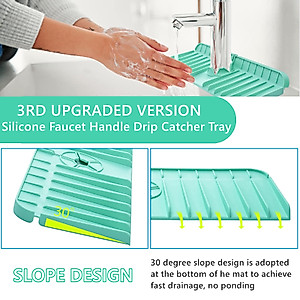 Silicone Faucet Mat Sink Water Splash Guard - Kitchenguard Silicone Faucet Handle Drip Catcher Tray - Faucet Splash Catcher Mat for Kitchen Bathroom-Guard Keep Drying(Mint Green)