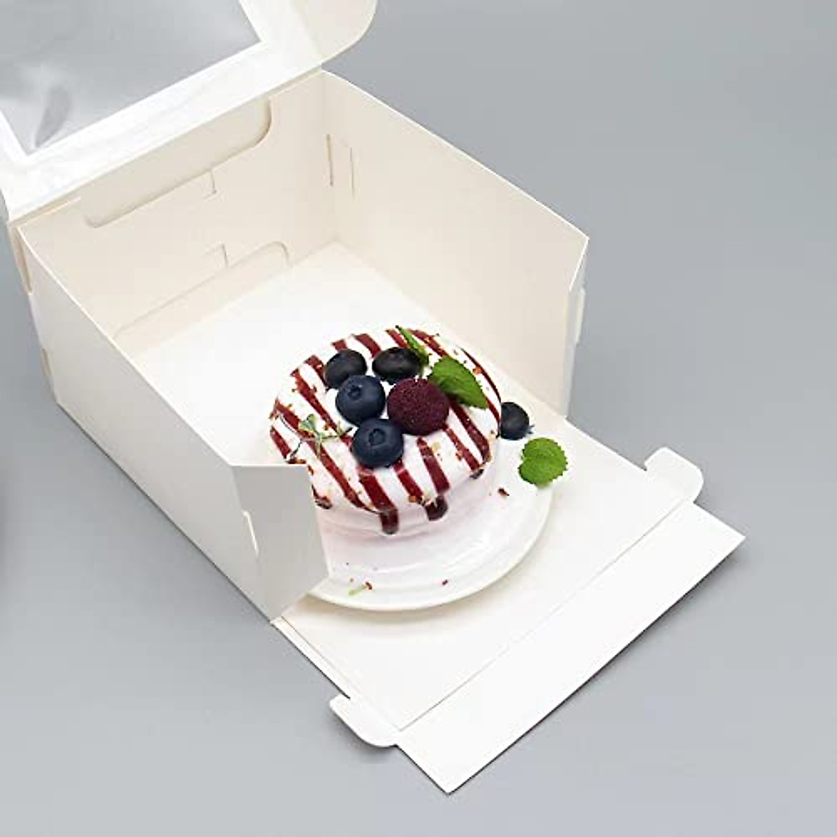 30PCS Bakery Boxes,4"x4"x2.5" Small Pastry Treat Boxes with Window Gift Packaging Boxes for Cookies,Pastries,Mini Cakes,Pie Slice,Stickers Included,(White)