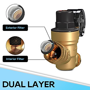 RVGUARD RV Water Pressure Regulator Valve, Brass Lead-Free Adjustable Water Pressure Reducer with Gauge and Inlet Screen Filter for RV Camper Travel Trailer