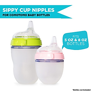 Soft Spout Sippy Cup Bottle Nipples for Comotomo Baby Bottle, 2 Pack | Fits 5 Ounce and 8 Ounce Bottles | Transition Nipples Convert Baby Bottle to Sippy Cup | Includes Nipple Storage Case