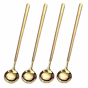 4 PCS 6.7 Inches Coffee Spoons, Stirring Spoons, Tea Spoons Long Handle, Gold Teaspoons, Gold Spoons, Ice Tea Spoons, Long Spoons for Stirring, Gold Espresso Spoons Stainless Steel