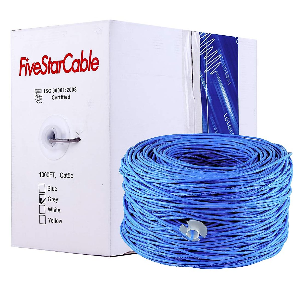 FiveStarCable Cat5e 1000 Ft. Ethernet 24AWG 4 Twisted Pair UTP Internet Network Router LAN IP Camera System Bulk Cable Wire Pull Box - Blue Color