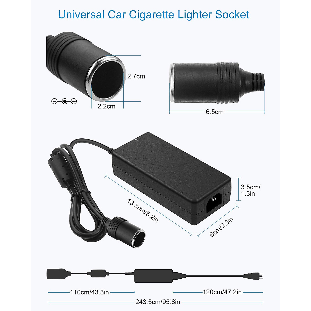 ALITOVE AC to DC Converter 12V 8A 96W, 100V-240V to 12V Power Supply Adapter Car Cigarette Lighter Socket, AC/DC Transformer for Portable Cooler Warmer, Massage Coushion,Other Car Devices Under 96W