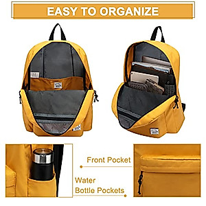 VASCHY Lightweight Backpack for School, Classic Basic Water Resistant Casual Day-pack for Travel with Bottle Side Pockets (Gold)