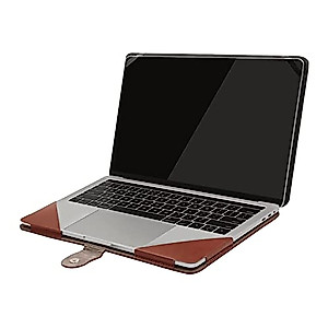 MOSISO Case Compatible with MacBook Air 13 inch M2 A2681 M1 A2337 A2179 A1932/Pro 13 inch M2 M1 A2338 A2251 A2289 A2159 A1989 A1706 A1708, PU Leather Folio Protective Stand Cover, Brown