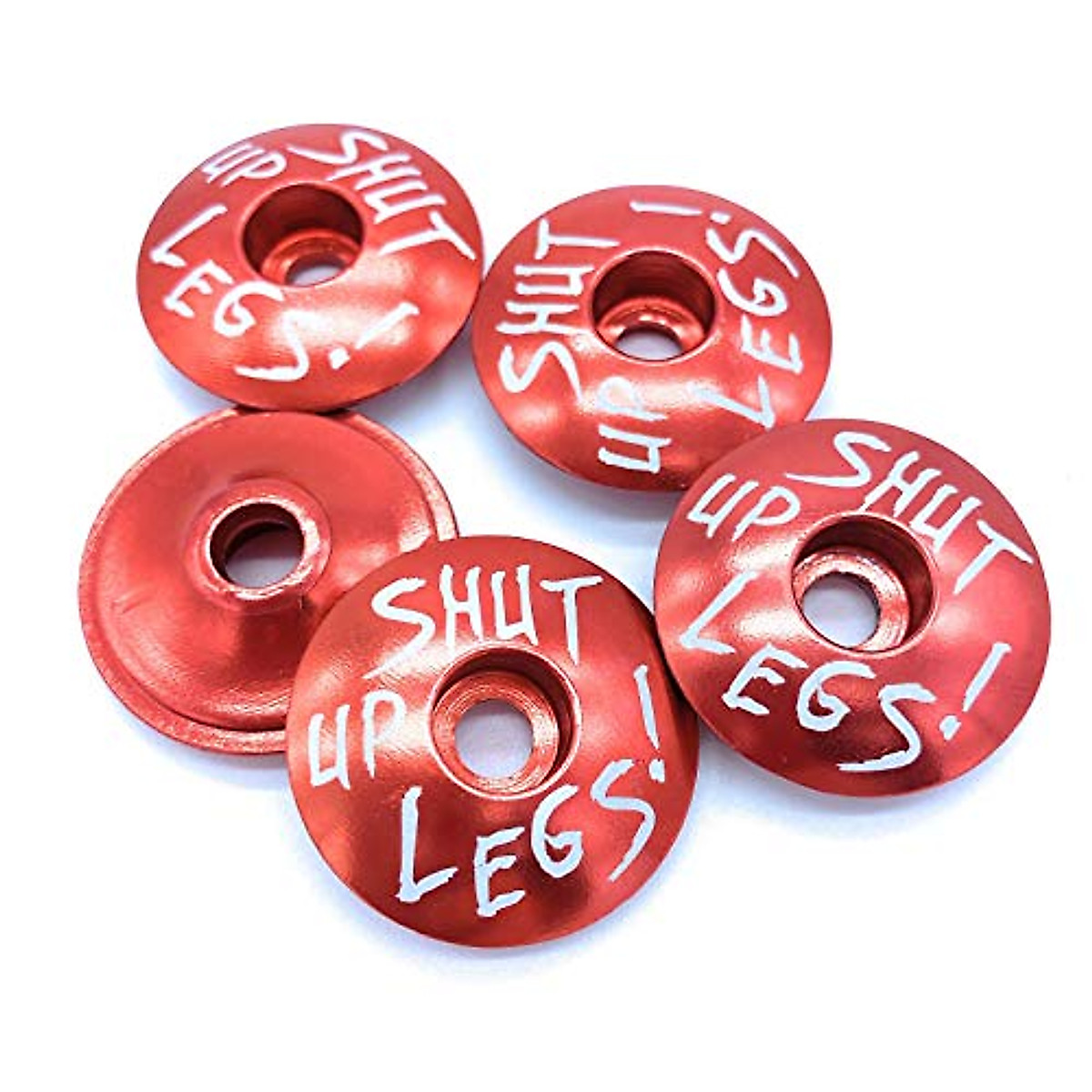 Bike Accessories - Bicycle Accessories - Mountain Bike Accessories - MTB Stem Cap - Headset Cap - Great Aesthetic Upgrade for Bike, Ebike, BMX, Road Bike - Customize your Ride! (Red Shut Up Legs)