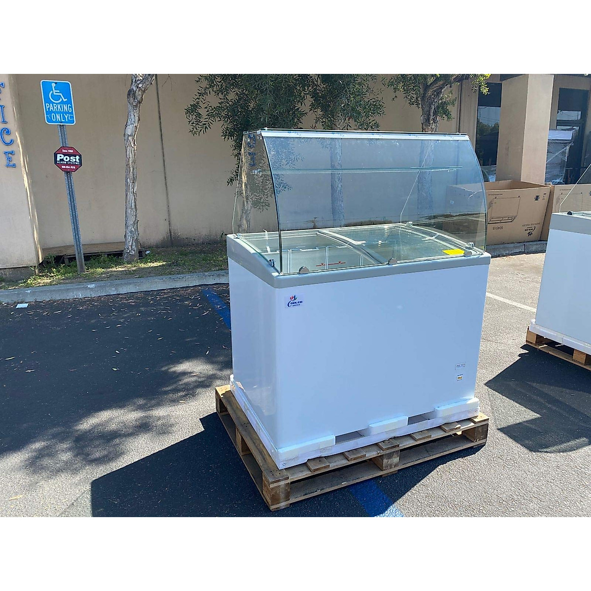 Gelato Freezer Display Case Dipping Cabinet Pan Ice cream showcase Curved Clear Glass 40"