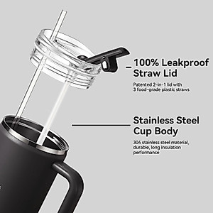 Gpeng 30/40/50 oz Tumbler with Handle, Water Bottles with Straw Lid, Insulated Stainless Steel Travel Mug Cup Holder Friendly, Keep Drinks Cold or Hot for Hours