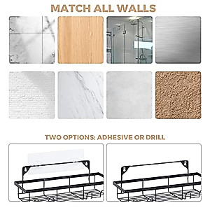 PUKOKAL Shower Caddy 5 Pack Shelf with Hooks Storage Rack Organizer, Stainless Steel Adhesive Caddy Shelves No Drilling with Hairdryer Holder Soap for Bathroom, Restroom, Kitchen (Matte Black)