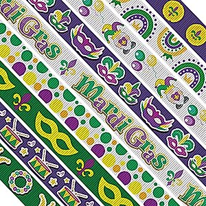 ALIBBON 9 Rolls 27 Yards 3/8" Mardi Gras Ribbon Yellow Purple Green Ribbons for Mardi Gras Decor, Grosgrain Ribbon for Mardi Gras Parade Carnival Gift Wrapping Bows Crafting Supplies