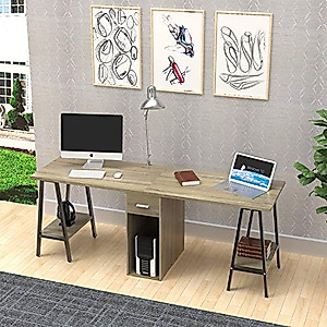 DEWEL 78inch Two Person Computer Desk Double Workstation with Drawer Large Dual Work Table with Storage Shelves Modern Study Writing Desk for Home Office