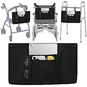 supregear Universal Accessories Bag for Walker, Wheelchair, Rollator, Scooters, Seniors Detachable Preserve Heat Cooler w/Cup Holder-Folding Walker Basket Waterproof Walker Caddy Pouch, Black