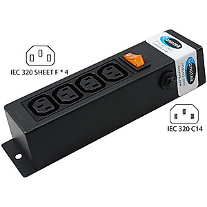 Conntek 55705 Power Strip 250 Volt 7-1/2-Inch Housing IEC C14 Inlet to 4 IEC 60320 C13 Receptacles Sheet F Computer/Server