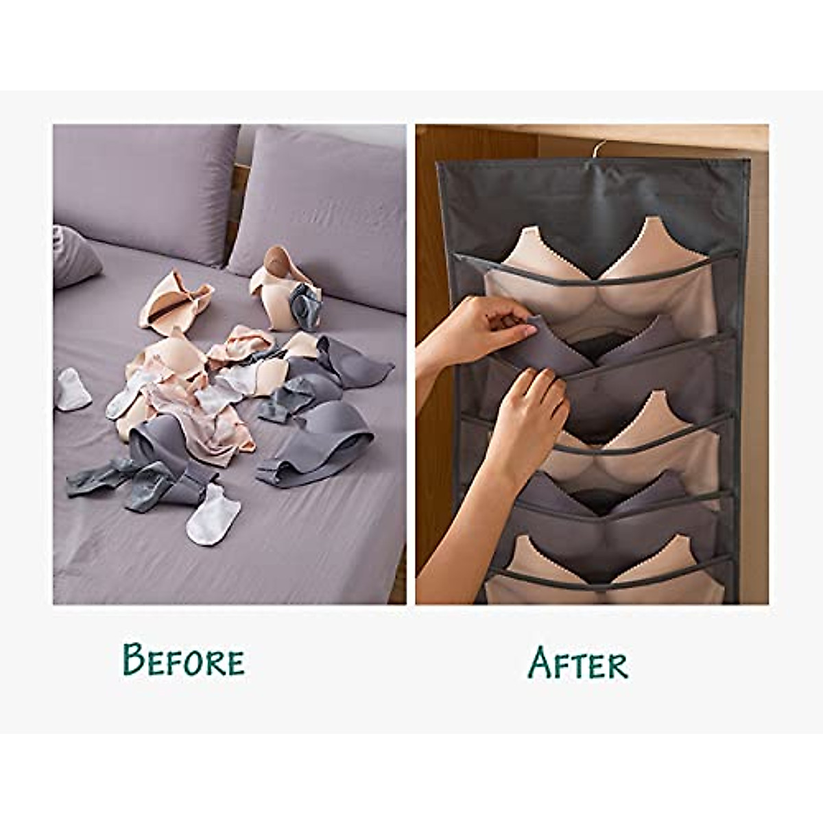 Large Bra holder Organizer Hanging Bra Storage Bra Hanger Especially suitable for sports bra, training bra, socks, baby clothes, shoe,bedroom storage,school dormitory storage(Pink, 1PCS 6+18 Grids)