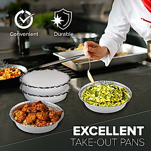 Fit Meal Prep [50 Pack] Round 8 Inch 37 oz, 2.3 lb, 1.1 Quart Disposable Aluminum Foil Pan Take Out Food Containers with Flat Board Lids, Steam Table Hot Cold Freezer Roasting Baking Oven Safe