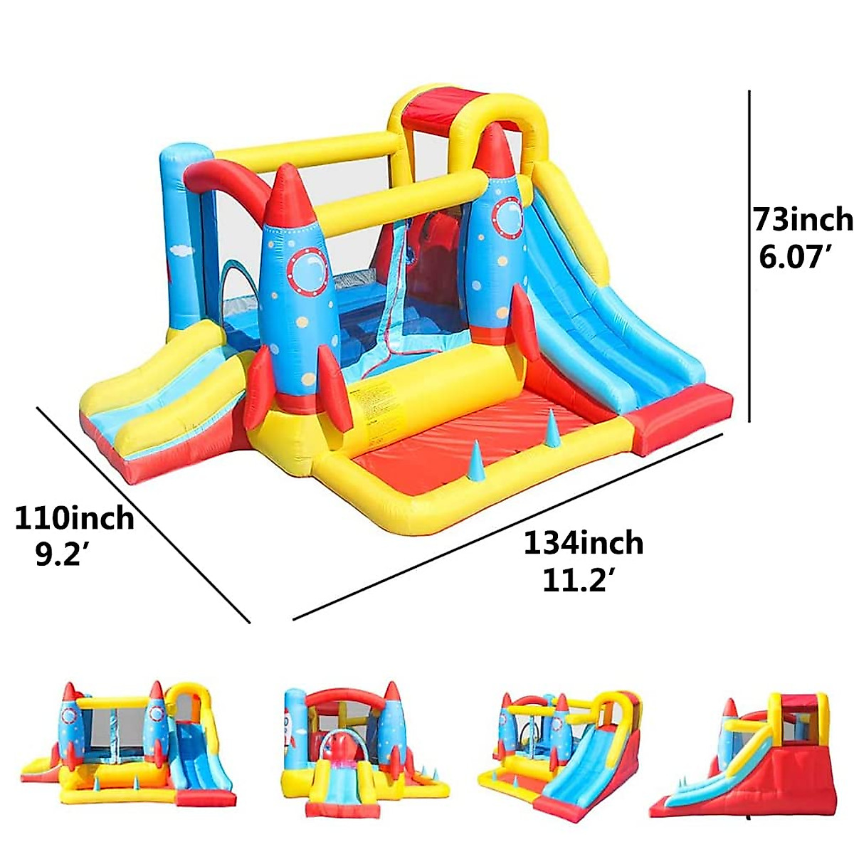 Doctor Dolphin Inflatable Rocket Bounce House with Blower,Inflatable Bouncy House for Kids Outdoor,Toddle Jumping Bounce House with Slide for Backyard Party