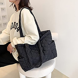 YFGBCX Quilted Tote Bags for Women Lightweight Puffer Padding Shoulder Bag Large Nylon Tote Handbag Zipper Closure