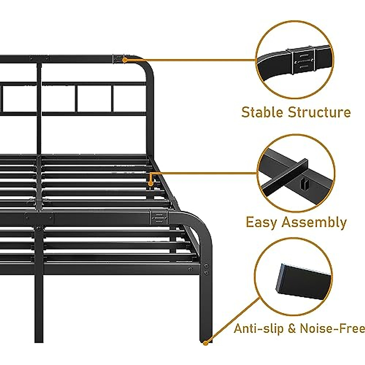 Cleaniago Twin XL Metal Bed Frame with Headboard and Footboard 14 Inch High, Heavy Duty Metal Platform Bed Steel Slats with 3000lbs Support, No Box Spring Needed, Noise Free, Black
