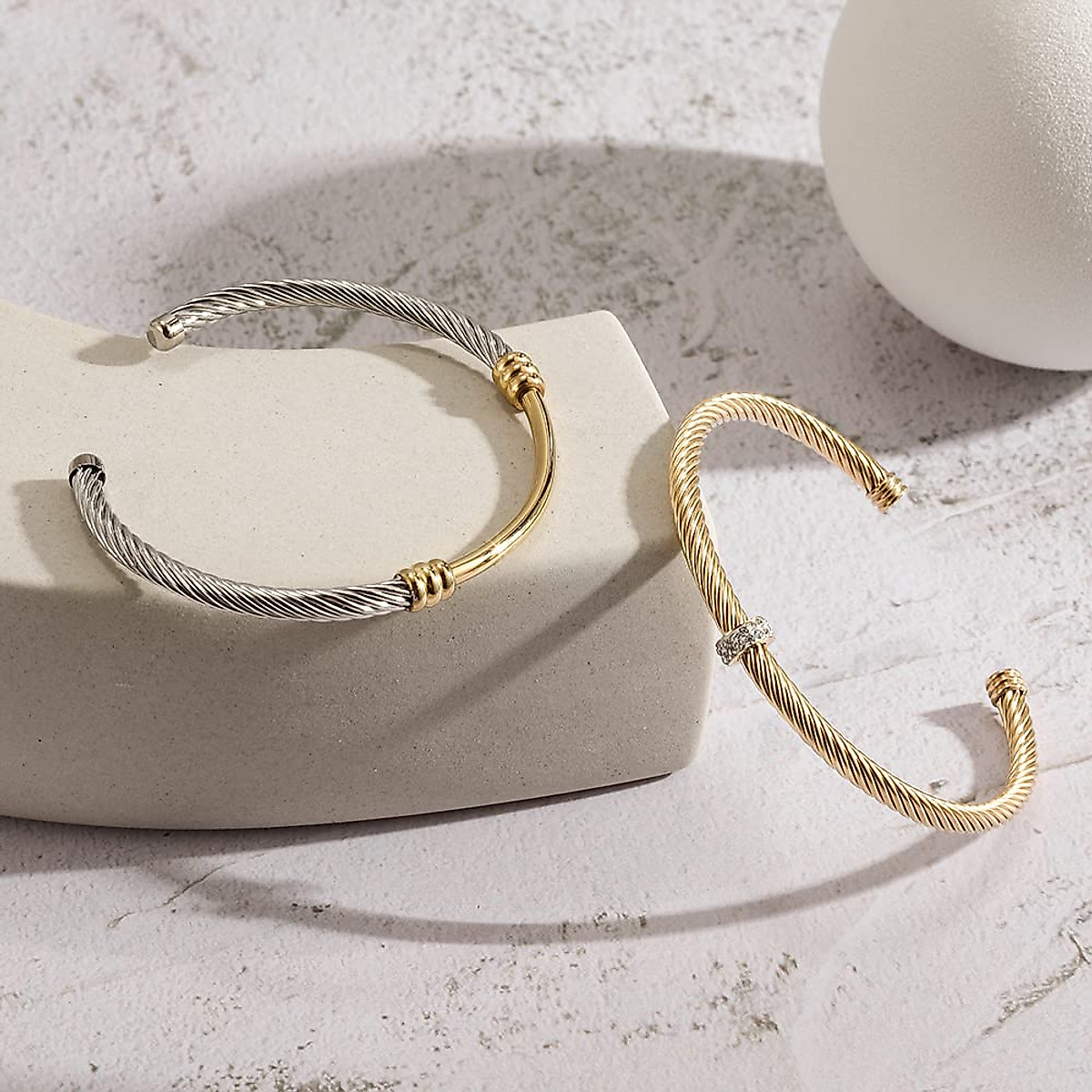 WISTIC Gold Bracelet Bangle for Women Silver Mixible Cable Wire Cuff Twisted Chunky Polished Bracelet for Stainless Steel Vintage Adult Jewelry