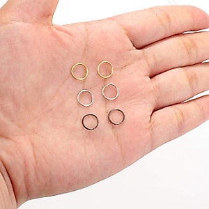 Sllaiss 6Pcs Sterling Silver 22G Nose Ring Hoop 8MM Cartilage Earrings 14K White Gold Black Plated Labret Conch Piercing Jewelry